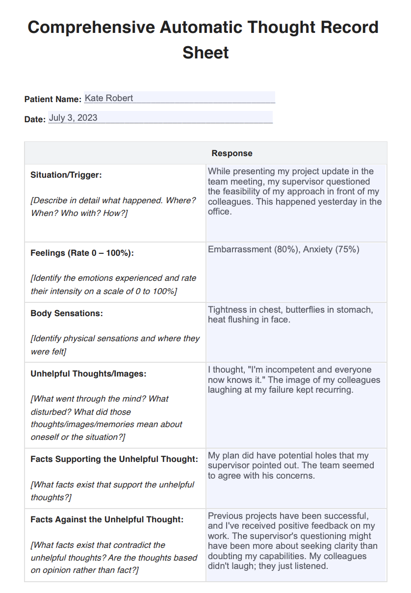 Automatic Thought Chart